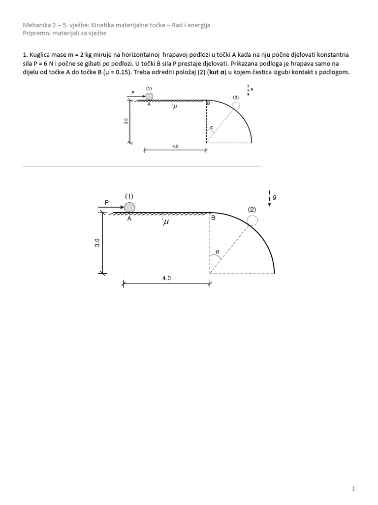 Mehanika 2 - 5. Vježbe: Kinetika Materijalne Točke - Rad I Energija ...