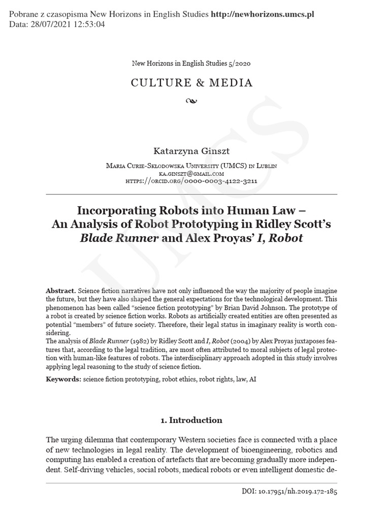 Incorporating Robots Into Human Law-An Analysis of Robot Prototyping in Ridley Scott's Blade ...