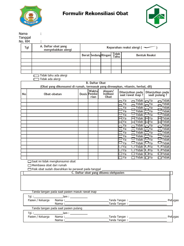 Formulir Rekonsiliasi Obat | PDF