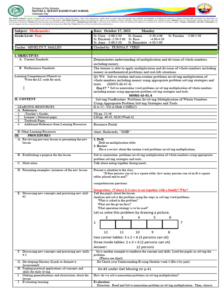 DLLTemplate Math, Q1 W4-Solving Nonroutine Problems Involving Multiplication-A | PDF | Learning ...