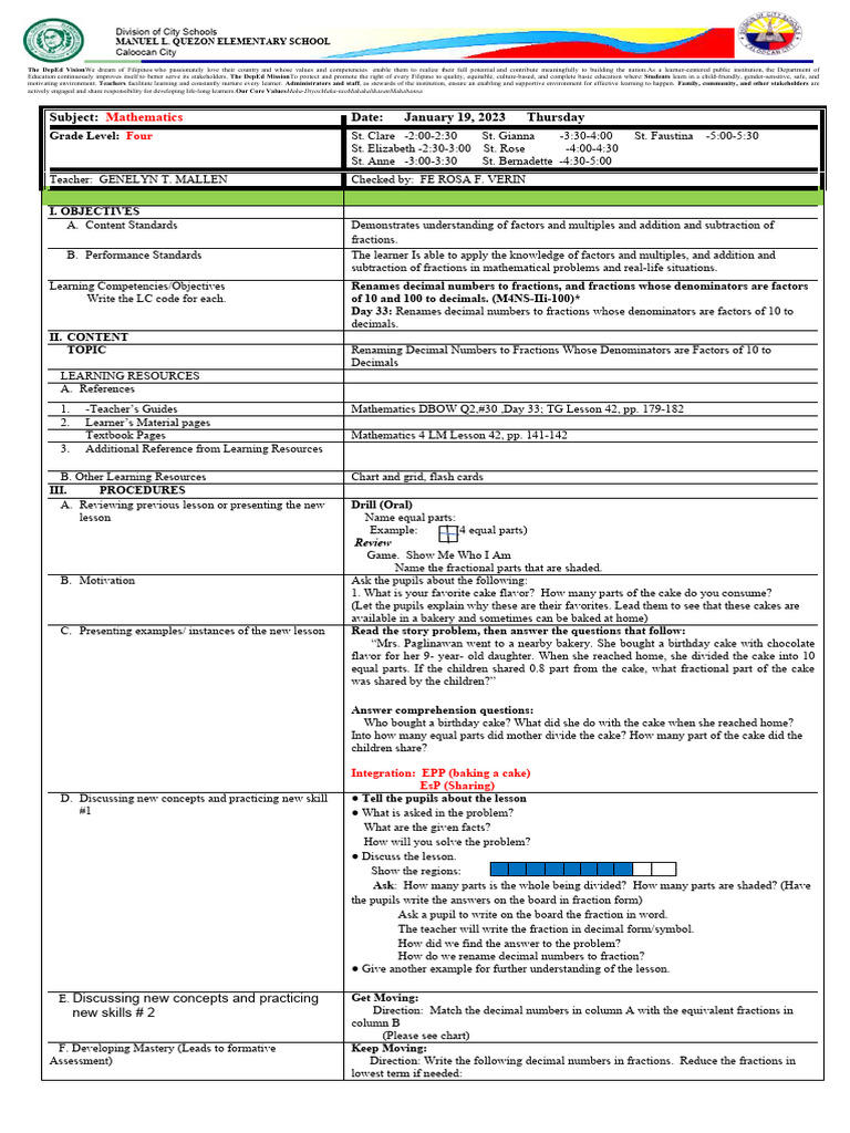Renaming Decimals to Fractions | PDF | Decimal | Learning