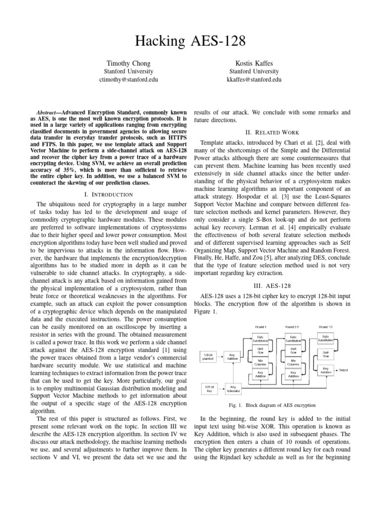 Hacking AES-128 | PDF | Cryptography | Support Vector Machine Hacking AES-128 | PDF | Cryptography | Support Vector Machine