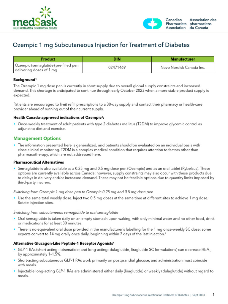 MedSask - CPhA - Subcutaneous Injection For Treatment of Diabetes | PDF ...