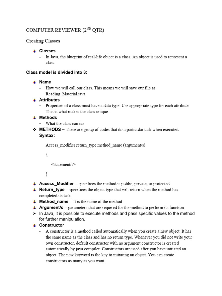 Computer9 Reviewer 2ndqtr Pdf Programming Constructor Object Oriented Programming