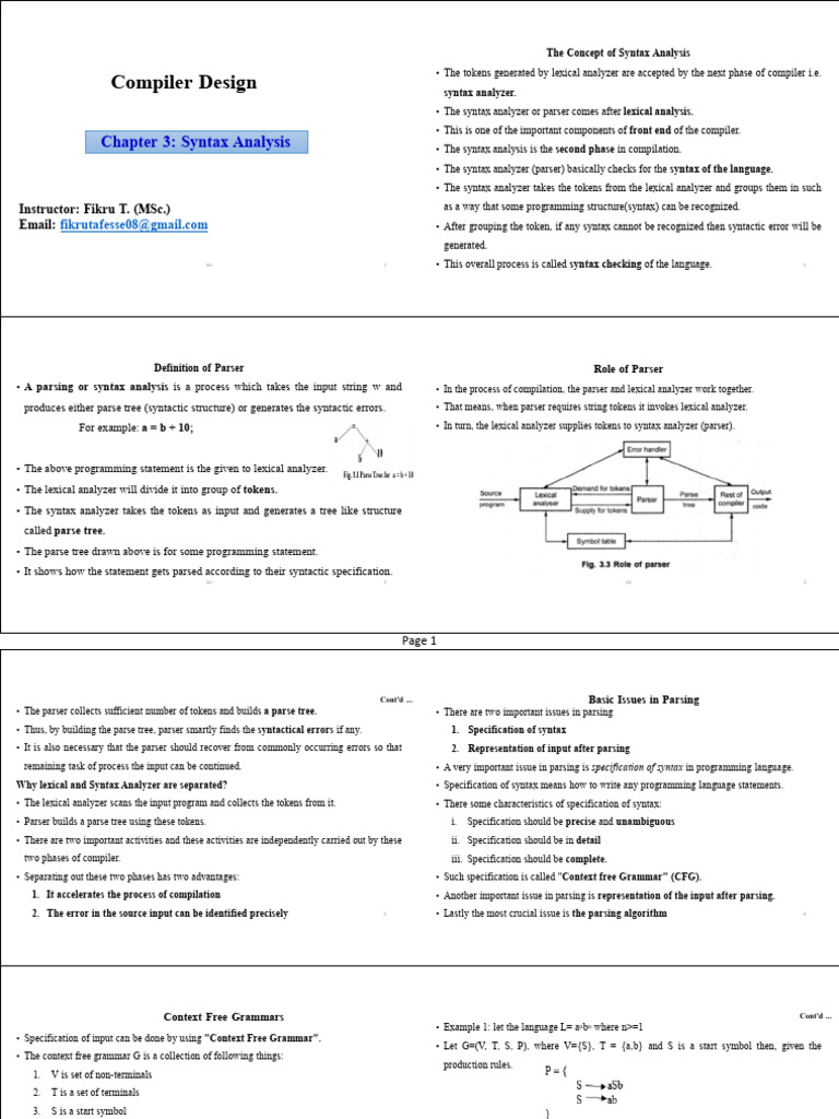 Chapter 3 - Syntax Analysis Part One | PDF | Parsing | Software Engineering Chapter 3 - Syntax Analysis Part One | PDF | Parsing | Software Engineering