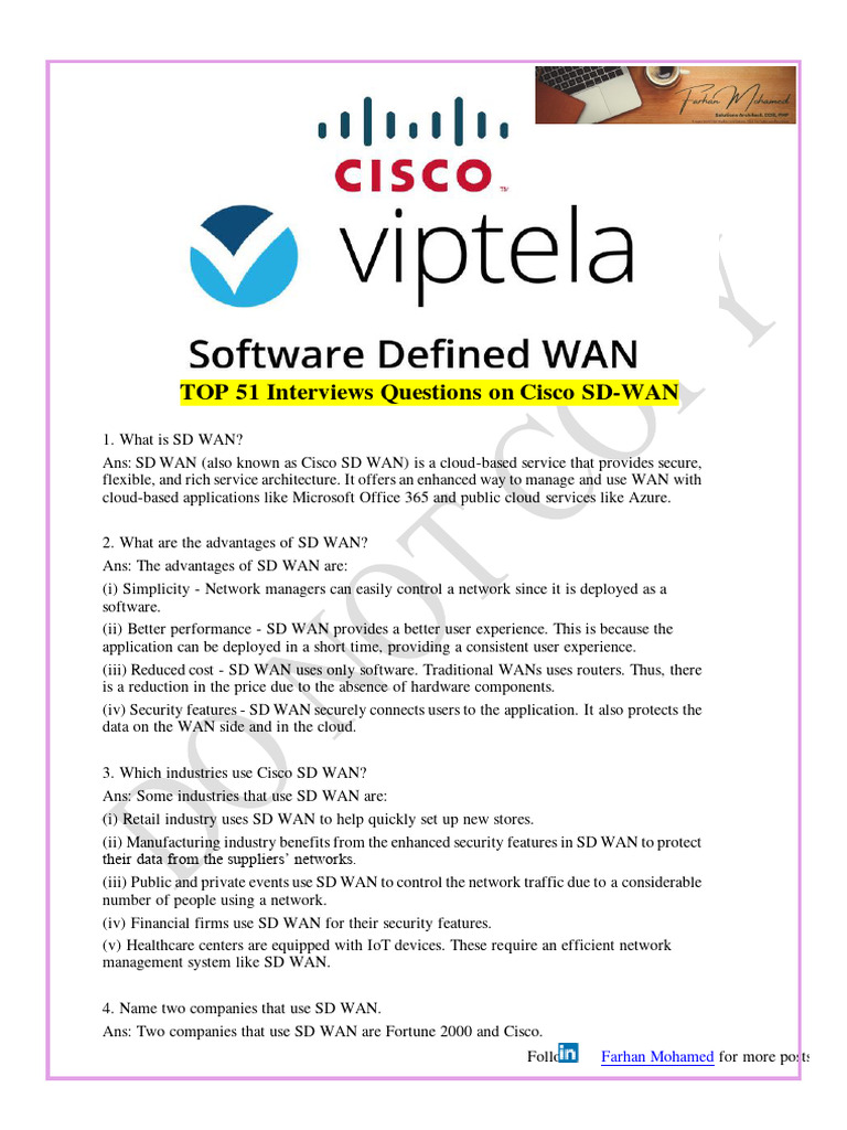 Top 51 QA For Cisco SDWAN Interview 1689267706 | PDF | Virtual Private Network | Router (Computing)