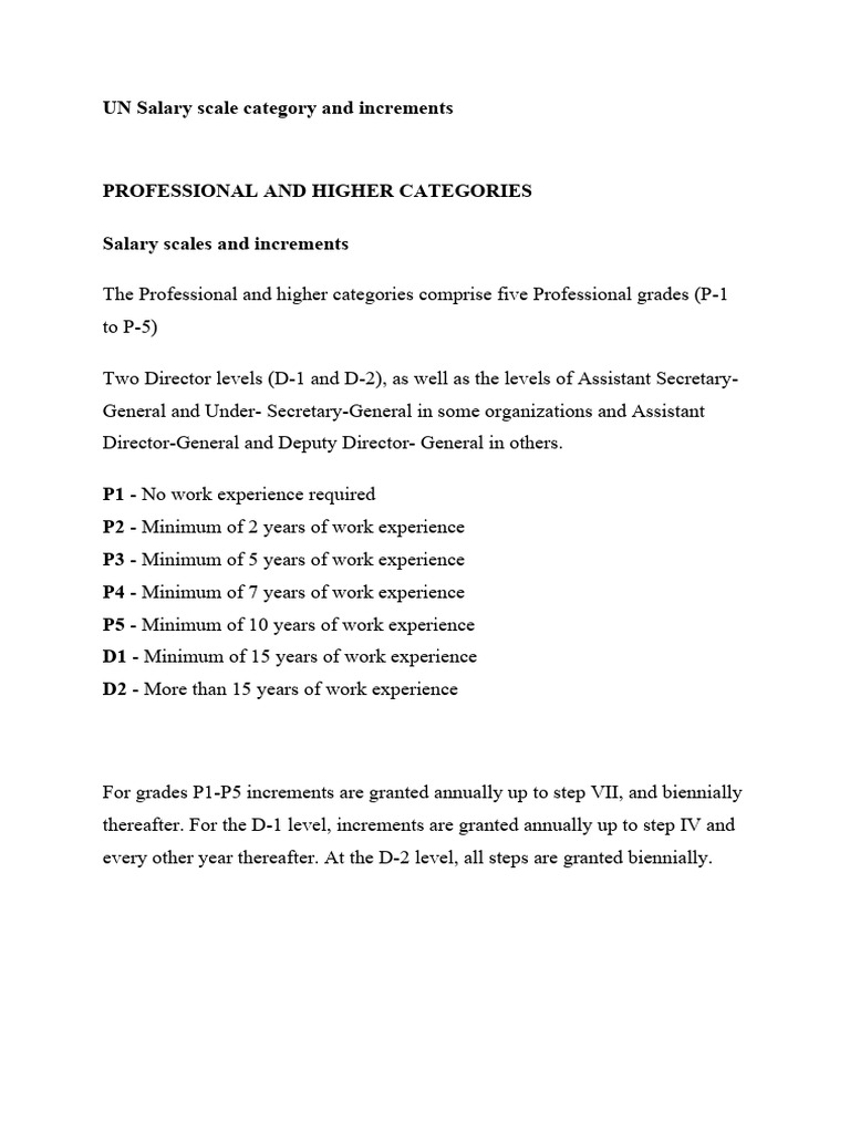 UN Salary Scale Categories | PDF