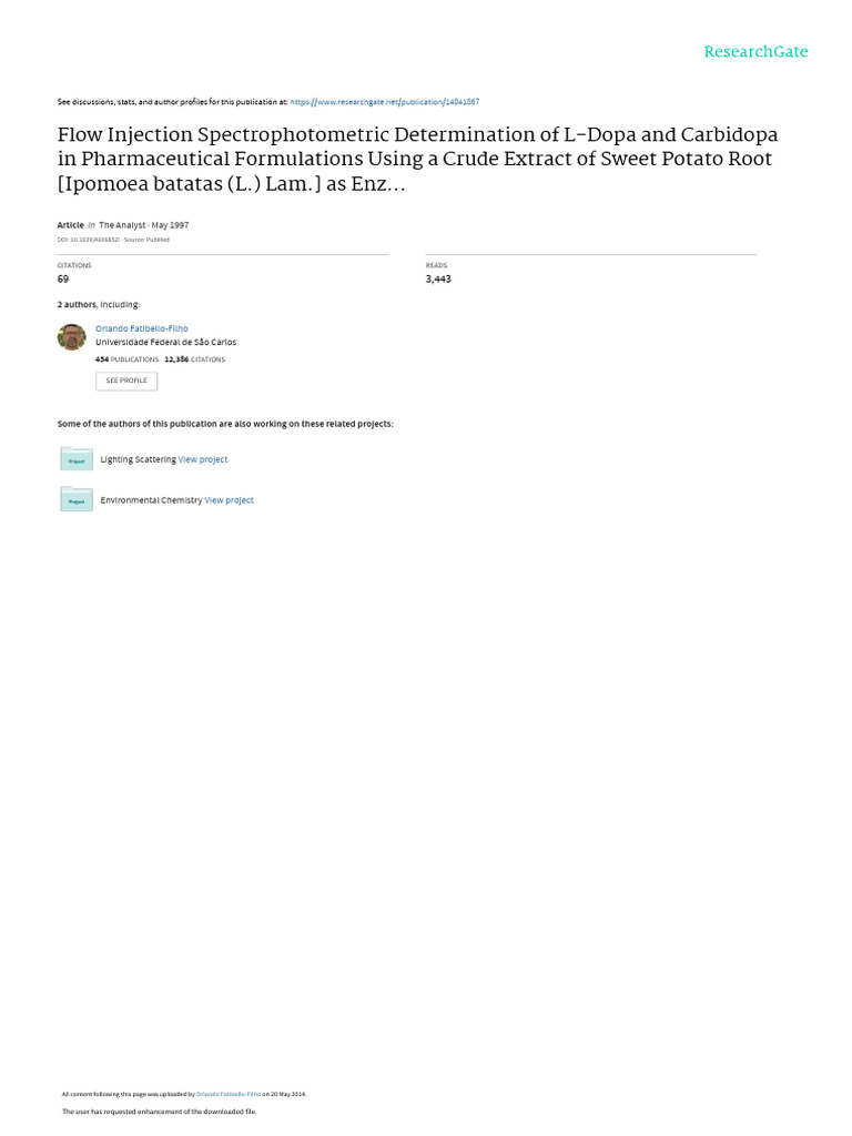 Flow Injection Spectro Photo Metric Determination Of Pdf Chemistry