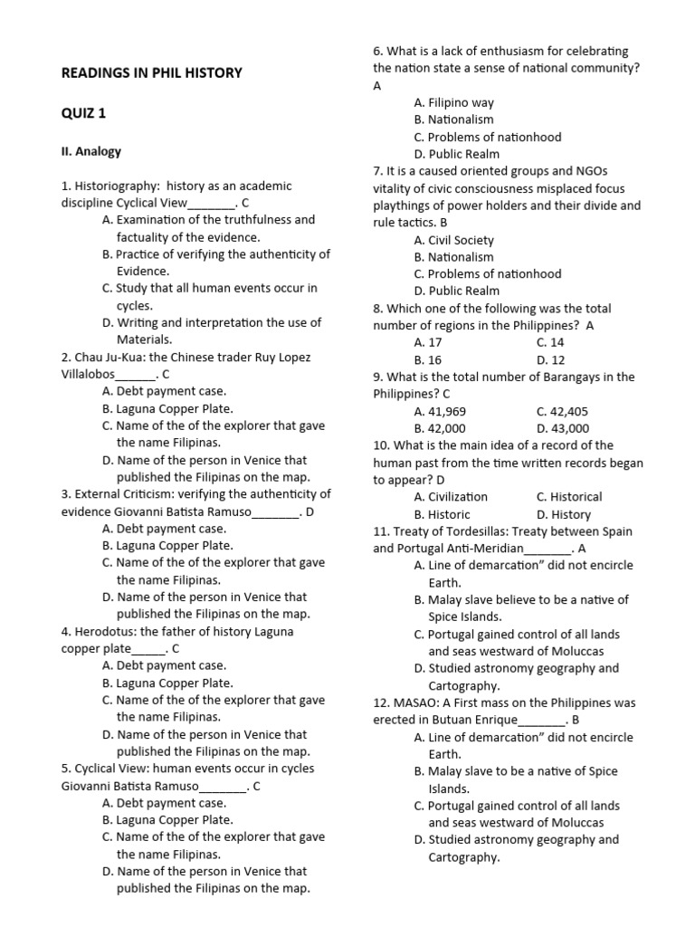 READINGS-IN-PHIL-HIST-QUIZ | PDF | Taxes | Philippines