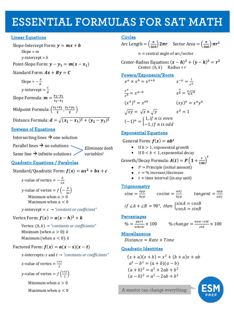 Digital - SAT Math Formula Sheet | PDF | Mathematical Analysis | Algebra Digital - SAT Math Formula Sheet | PDF | Mathematical Analysis | Algebra