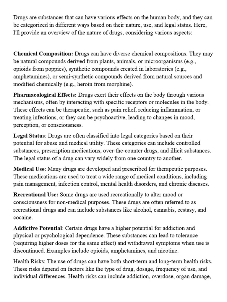 Drugs Are Substances That Can Have Various Effects on the Human Body ...