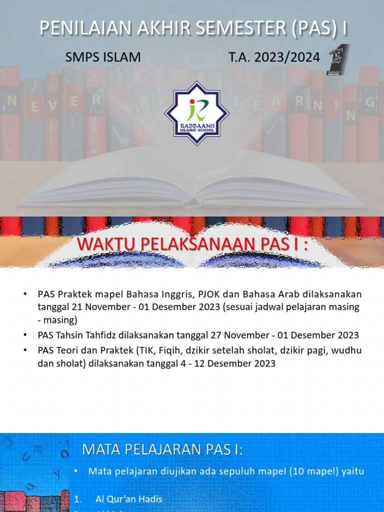 TEKNIS Dan SOP SISWA PAS I SMPI RABBAANII T.A. 2023-2024 | PDF