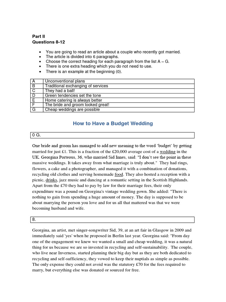 Example Reading 2 | PDF | Wedding | Social Conventions