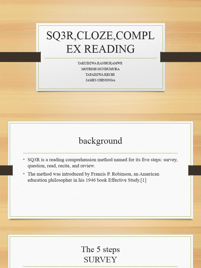 Group 4 Cloze, SQ3R and Complex | PDF | Observation | Reason