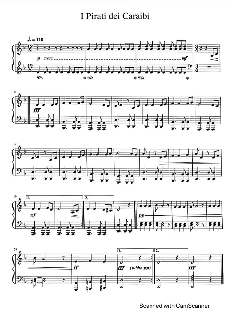 Pirati Dei Caraibi Easy Piano | PDF