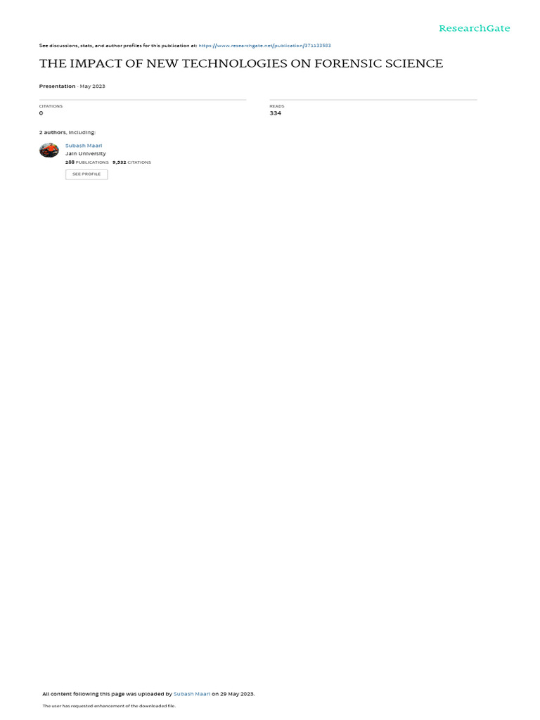The Impact of New Technologies On Forensic Science | PDF | Forensic Science | Dna Profiling