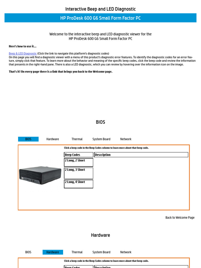 HP Prodesk 600 G6 Small Form Factor PC: Interactive Beep and Led Diagnostic | PDF | Bios ...