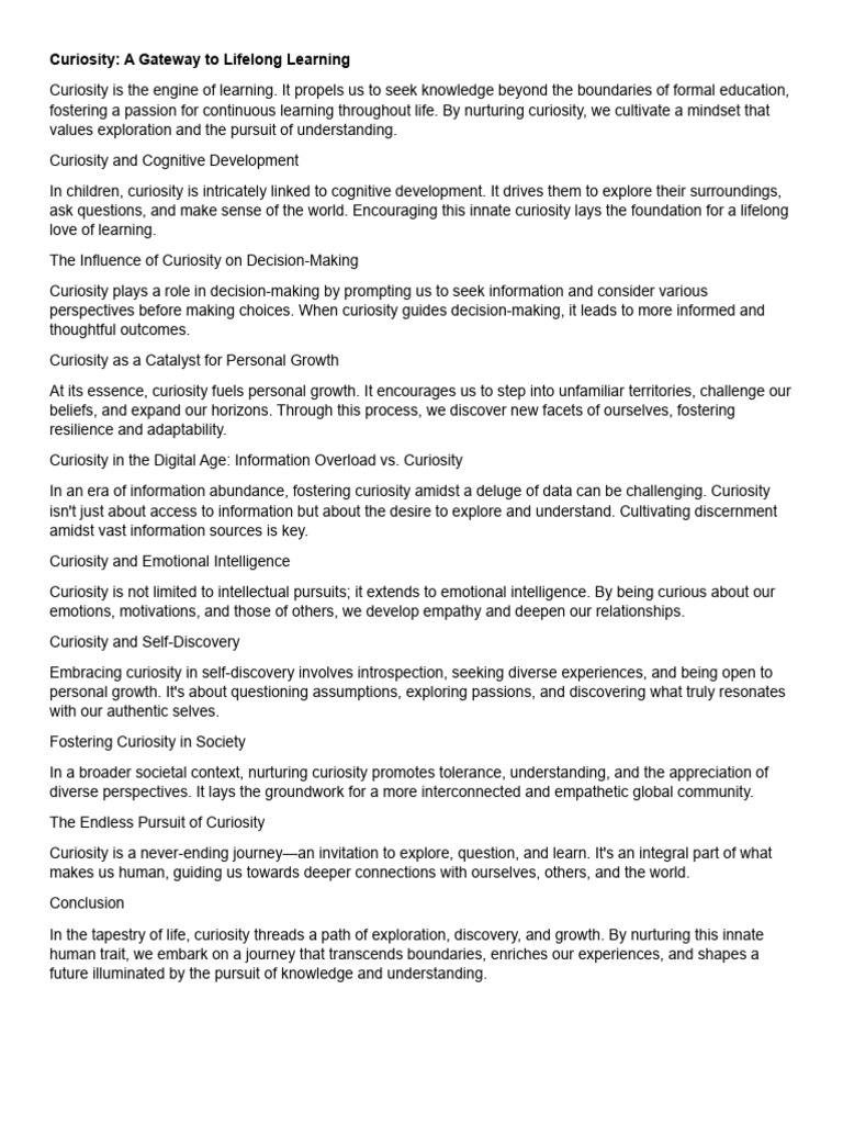 Curiosity: Key to Lifelong Learning | PDF | Curiosity | Learning