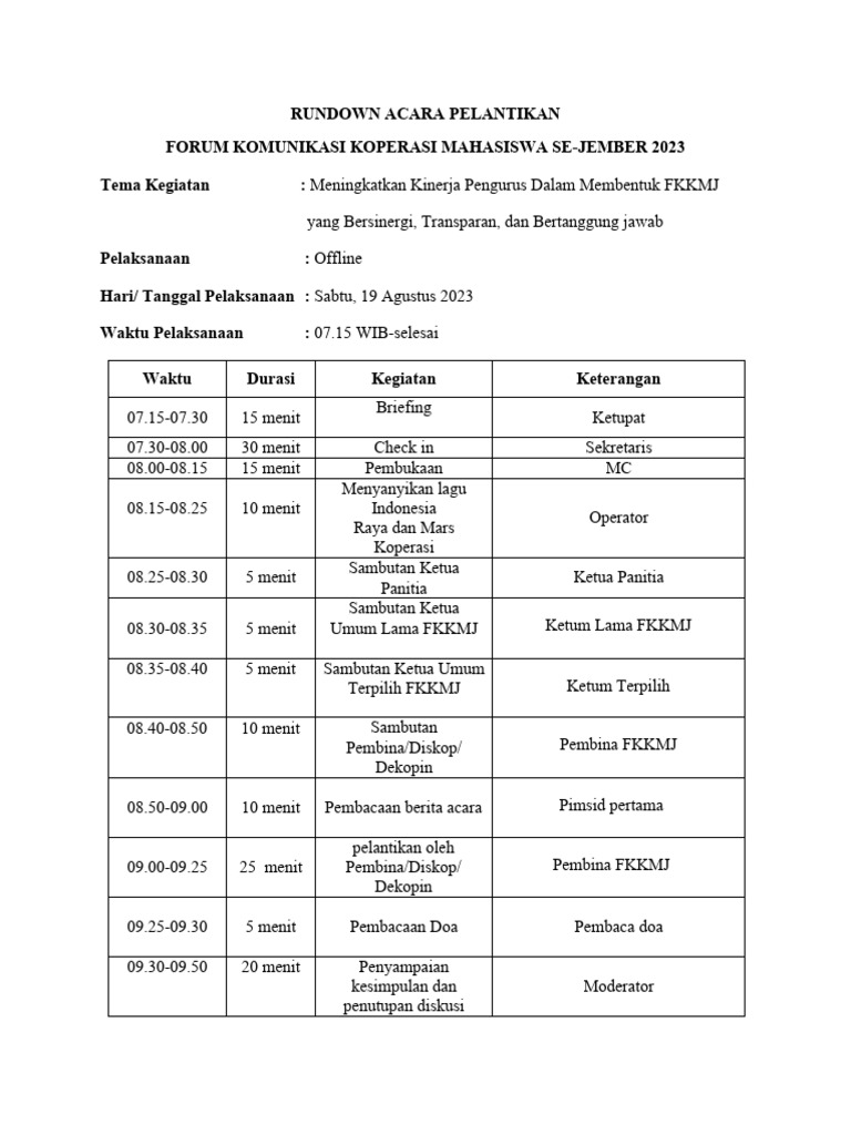 Rundown Acara Pelantikan (Revisi 2) | PDF