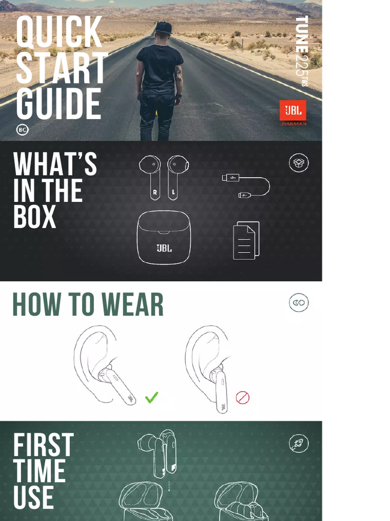 Manual JBL Tune 225TWS (Español - 2 Páginas) | PDF | Microphone | Telecommunications