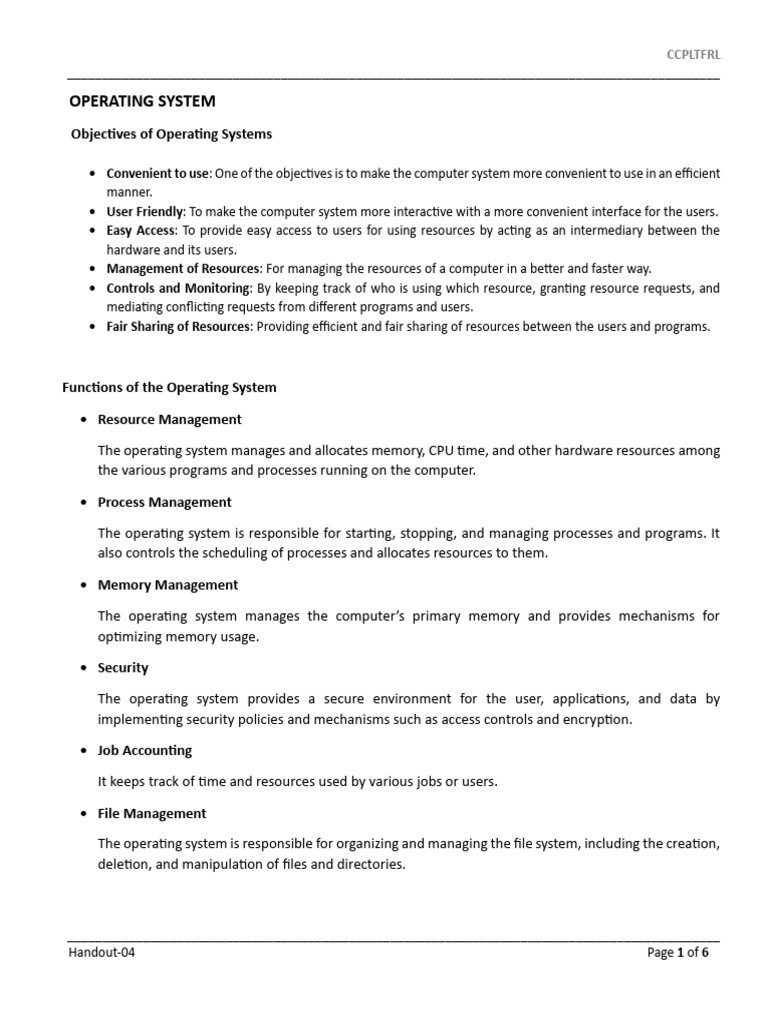 Overview of Operating System Functions | PDF | Operating System ...
