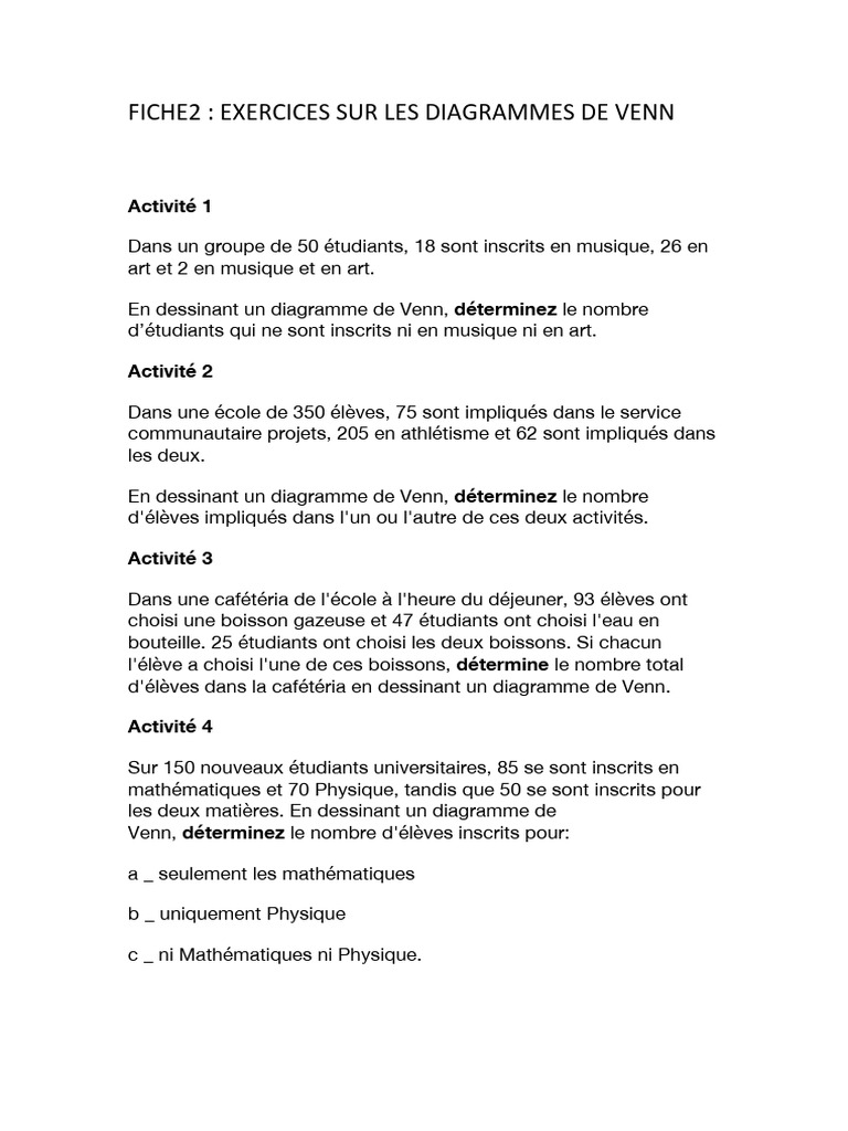 Exercices sur les diagrammes de Venn | PDF