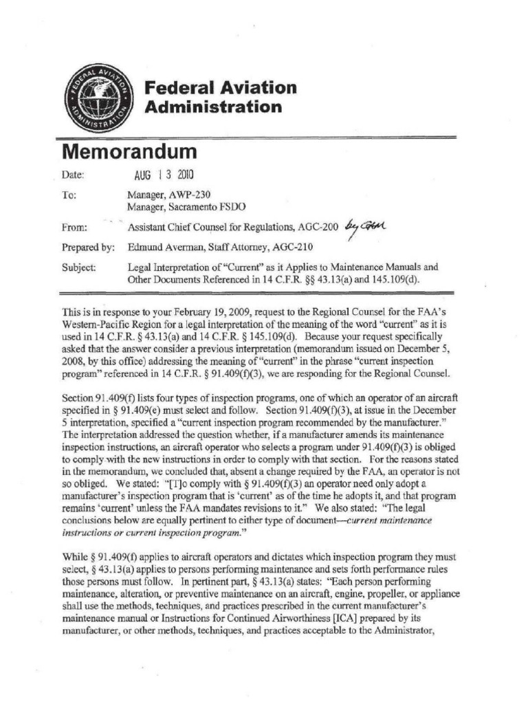 FAA Legal Interpretation 13 Aug 2010 | PDF | Federal Aviation ...