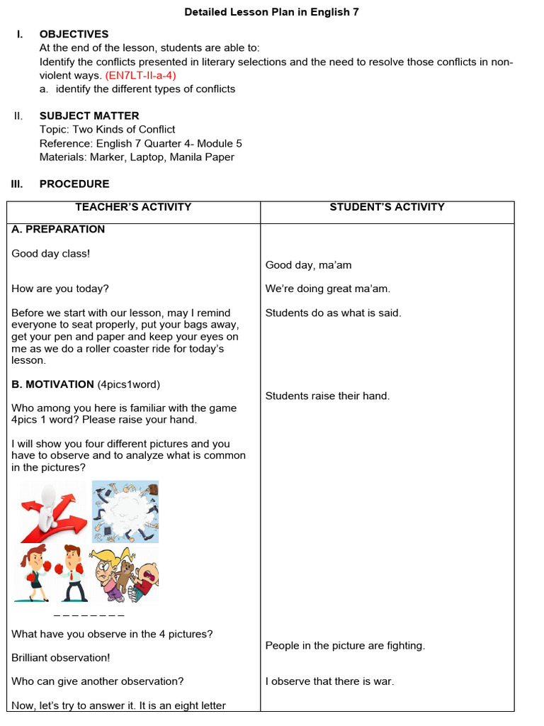 Detailed Lesson Plan in English 7 | PDF