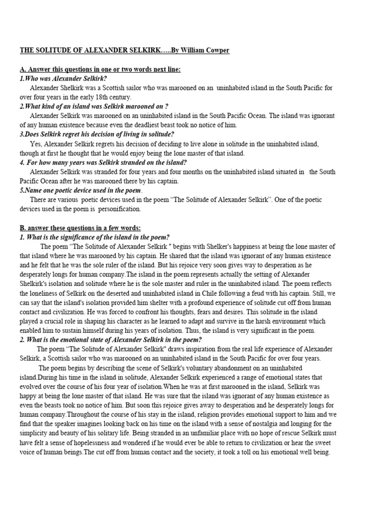 The Solitude of Alexander Selkirk | PDF | Solitude | Loneliness