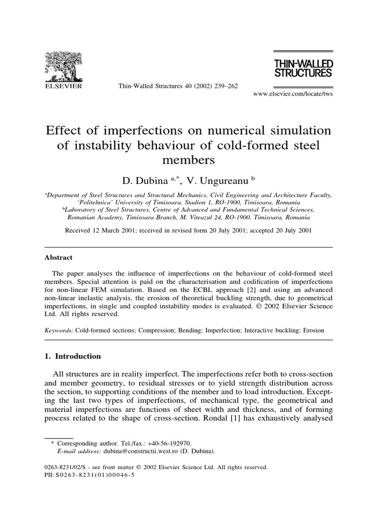 (2002) DUBINA e UNGUREANU - Effect of Imperfections On Numerical Simulation of Instability ...