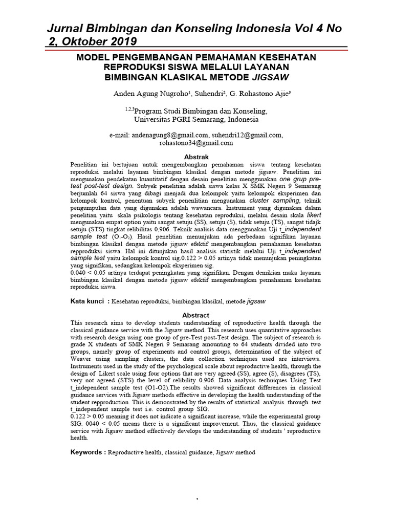 Jurnal Layanan Bimbingan Klasikal | PDF | Kesehatan Holistik