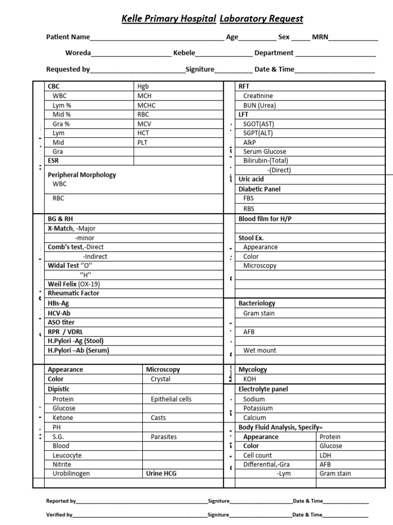 19-Laboratory Request | PDF | Medical Specialties | Clinical Medicine