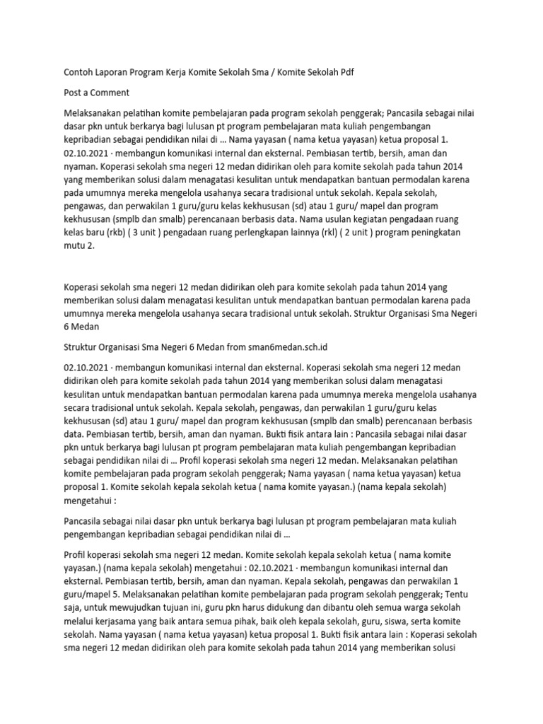 Contoh Laporan Program Kerja Komite Sekolah Sma Ok | PDF