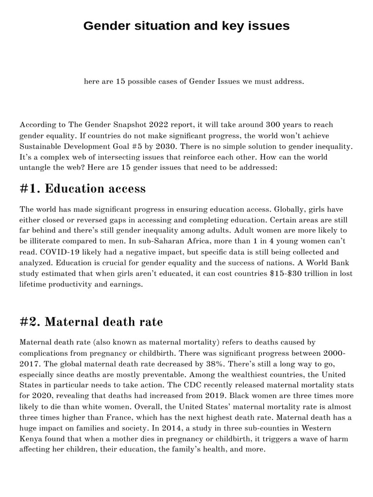 15 Gender Issues We Must Address | PDF | Maternal Death | Violence