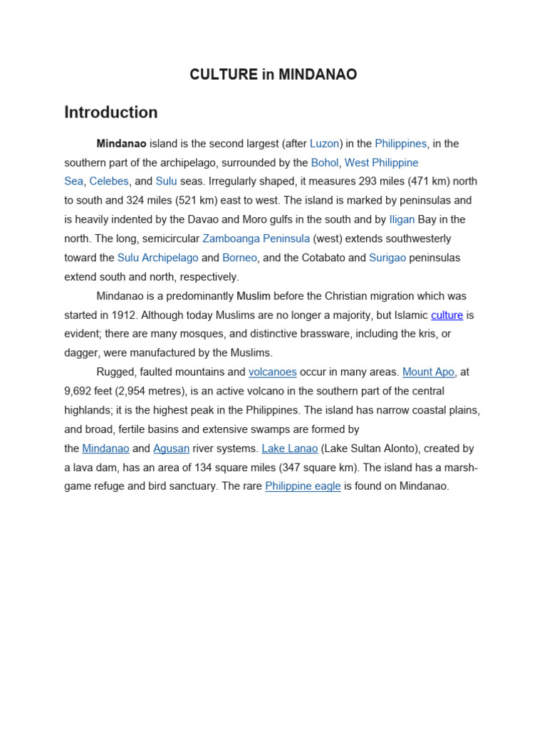 Mindanao's Cultural Heritage Overview | PDF | Mindanao | Philippines
