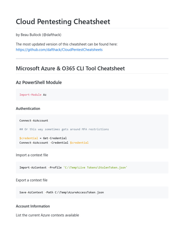 Cloud Pentesting Cheatsheet | PDF | I Cloud | Amazon Web Services Cloud Pentesting Cheatsheet | PDF | I Cloud | Amazon Web Services