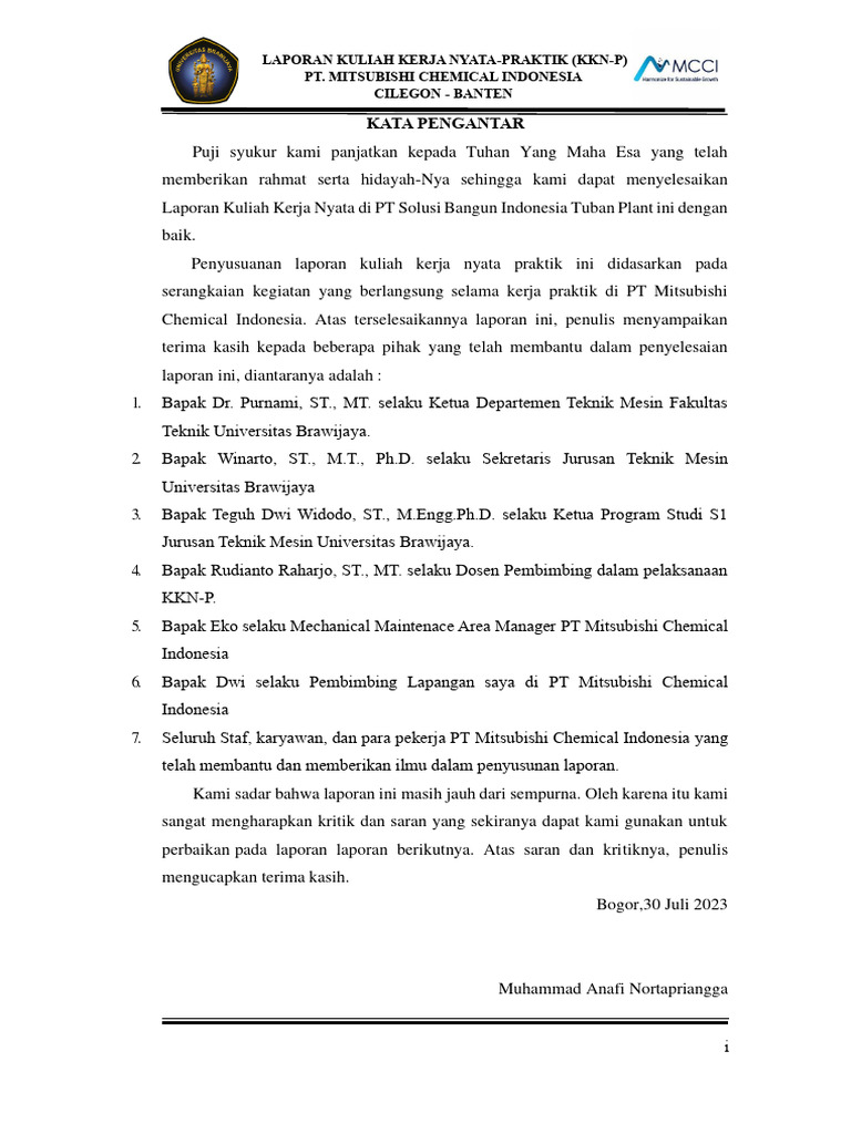 Laporan KKN-P di Mitsubishi Chemical | PDF | Bisnis