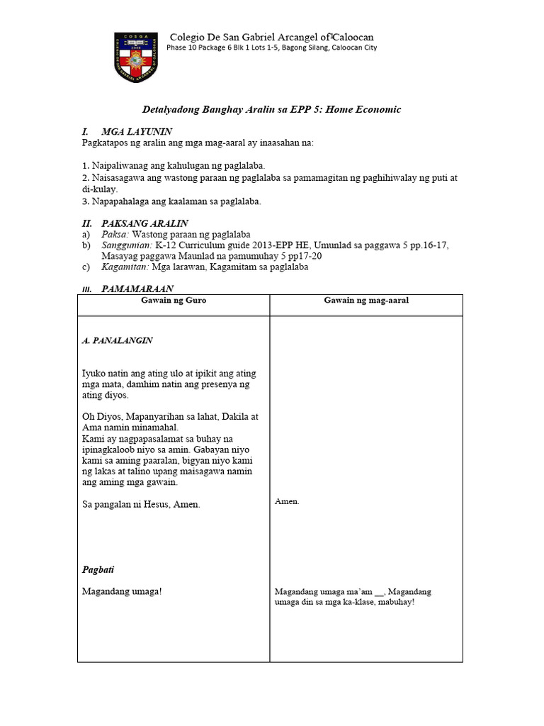 Detalyadong Pagplano EPP 5 - Home Economics | PDF