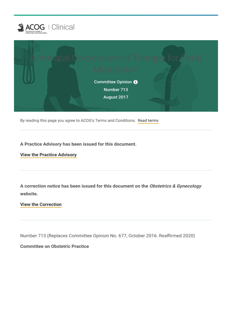 Antenatal Corticosteroid Therapy For Fetal Maturation - ACOG | PDF ...