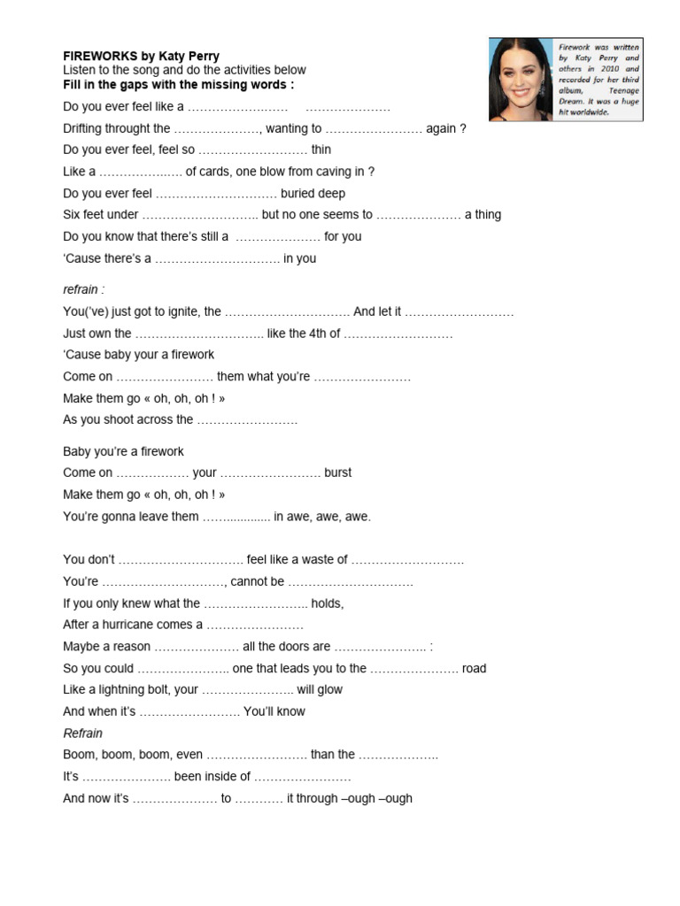 Song Study Fireworks by Katy Perry | PDF