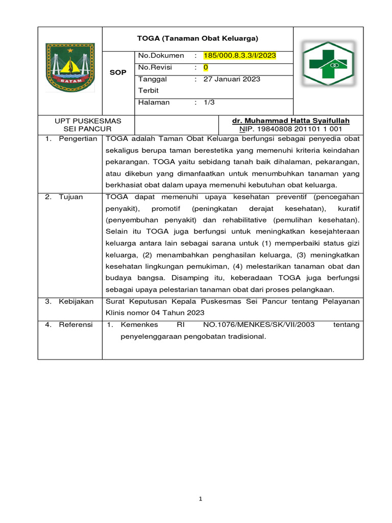 Sop Toga | PDF | Teknologi & Rekayasa