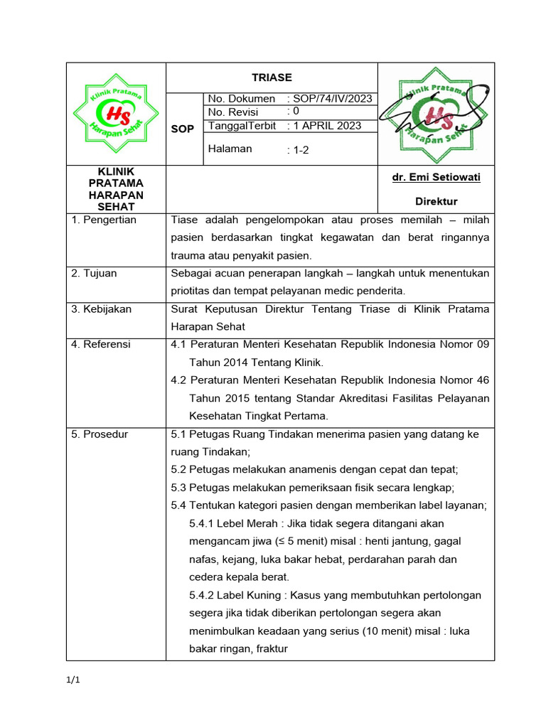 Sop Triase - 091818 | PDF