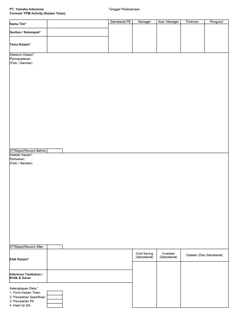PT. Yamaha Indonesia Formulir YPM Activity (Kaizen Teian) Nama Tim ...