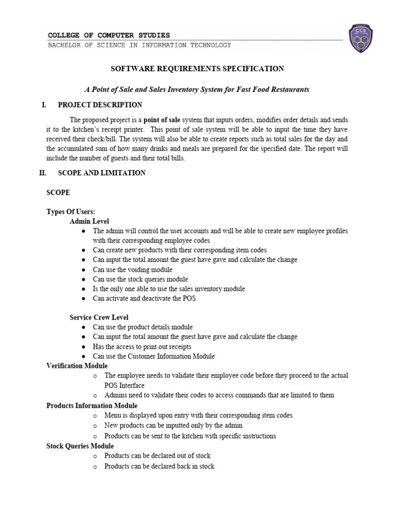 Software Requirements Specification of Sean Ganda 2 | PDF | Point Of Sale | Computer Science