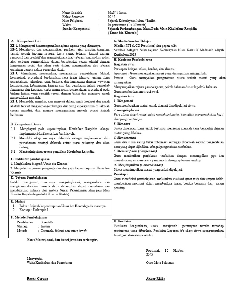 RPP Tarikh Bab 4 Umar Bin Khattab Akbar-1 | PDF