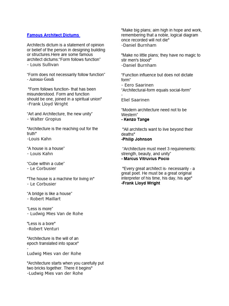 Famous Architect Dictums | PDF | Philosophy