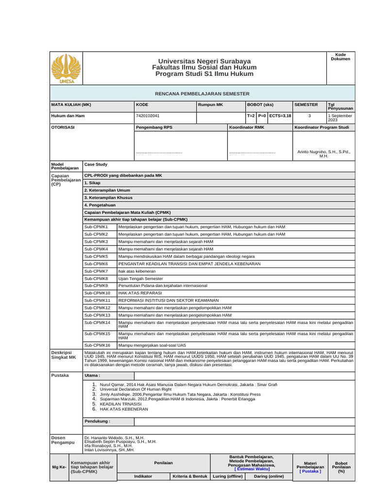 RPS Hukum Dan Ham | PDF