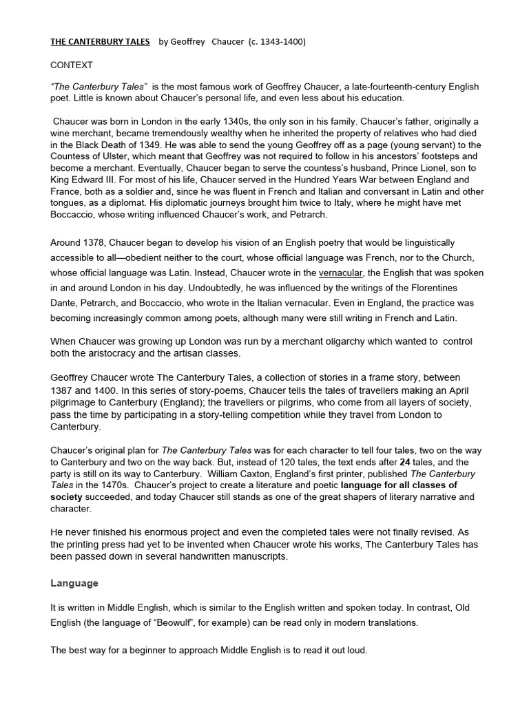 THE CANTERBURY TALES - SS Version | PDF | The Canterbury Tales