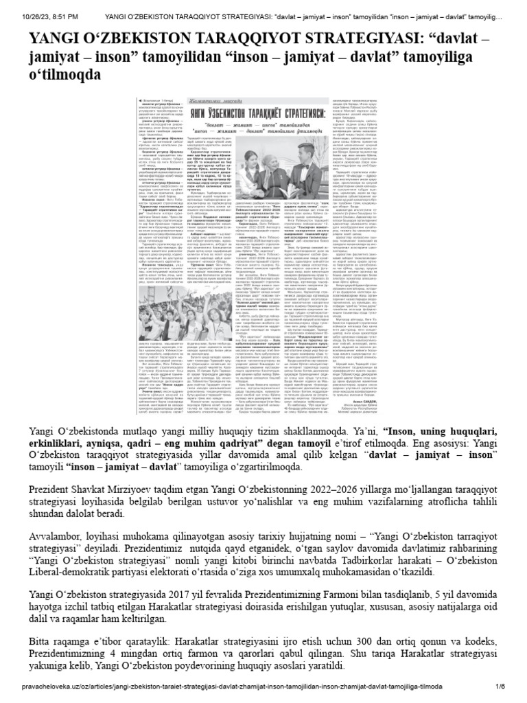 Yangi O Zbekiston Taraqqiyot Strategiyasi: "Davlat - Jamiyat - Inson ...