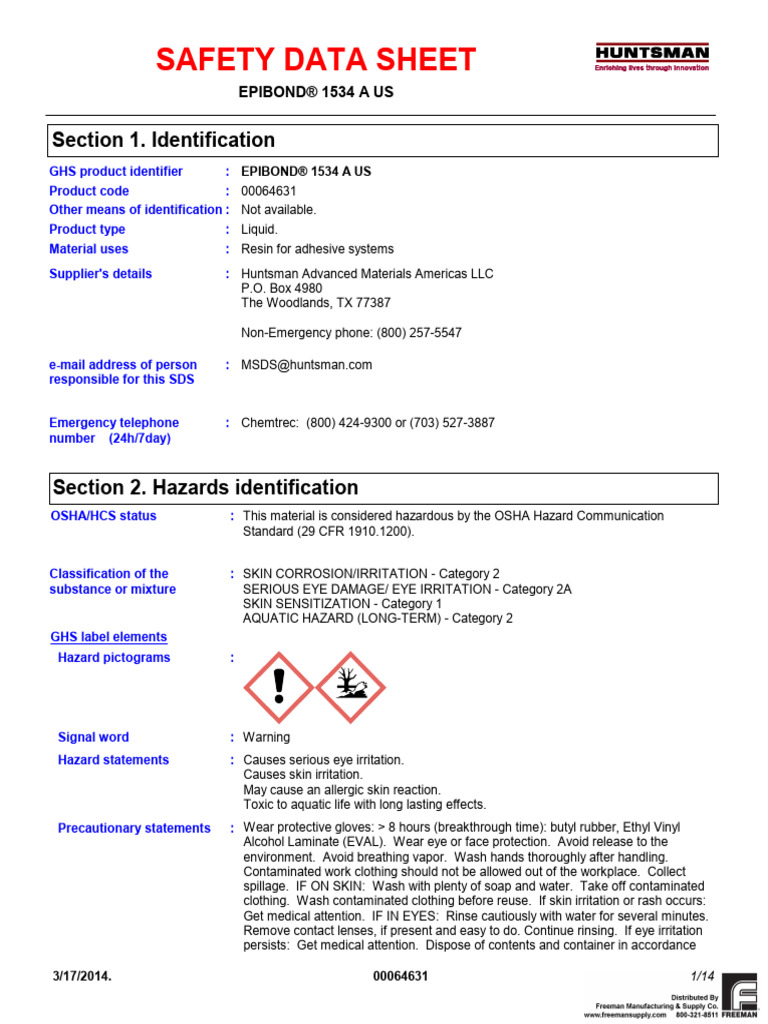 Epibond 1534 AB | PDF | Toxicity | Dangerous Goods